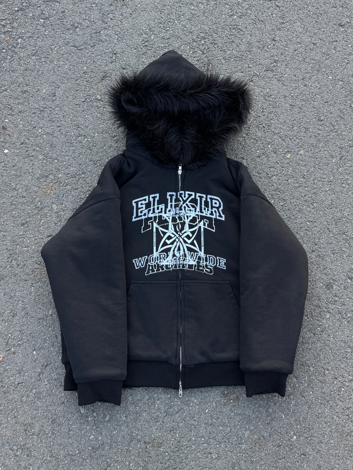 Elixir X Floriach Black Reversible Fur Hoodie
