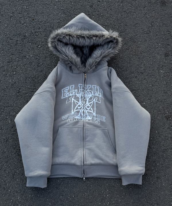Elixir X Floriach Gray Reversible Fur Hoodie
