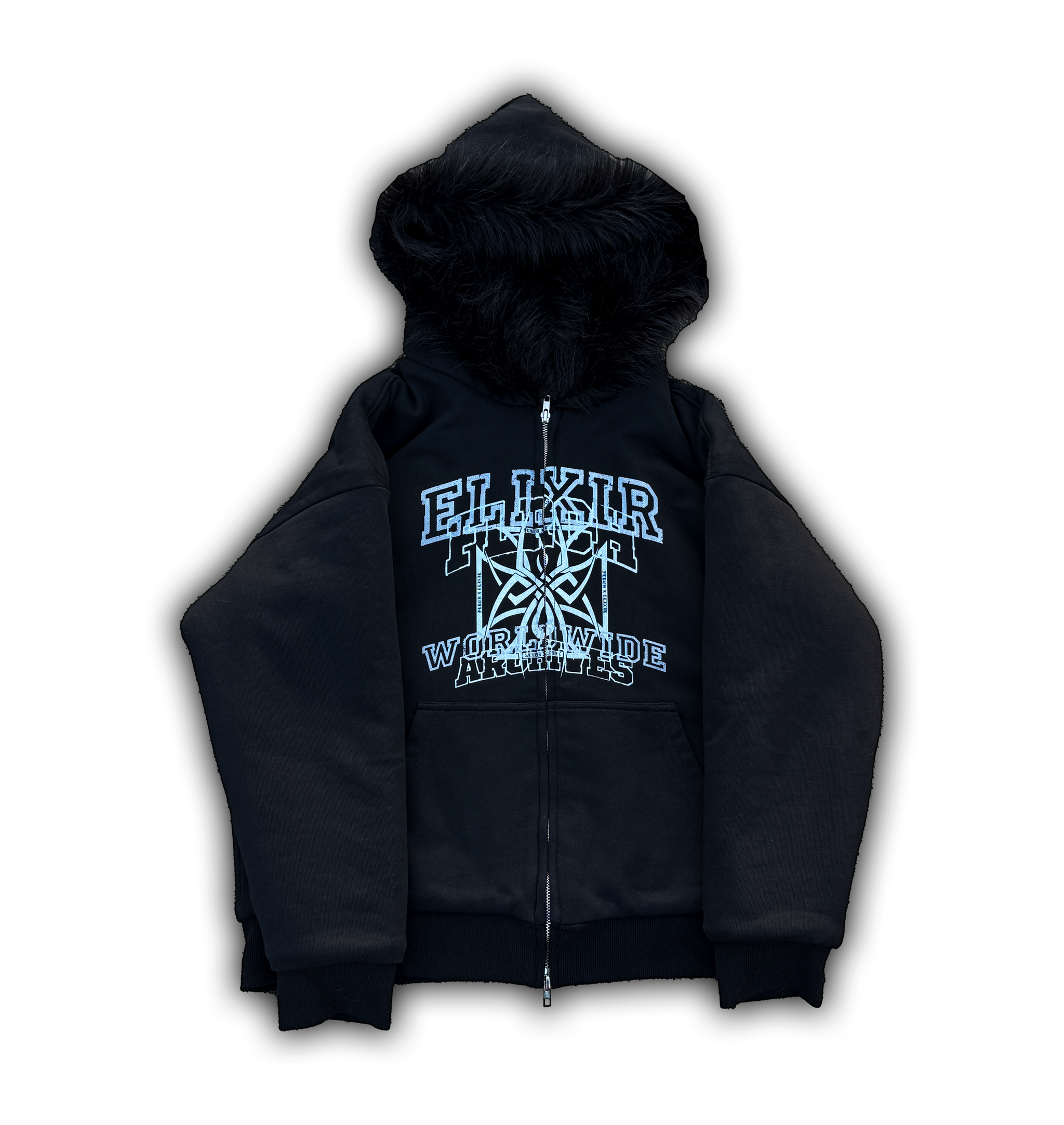 Elixir X Floriach Black Reversible Fur Hoodie